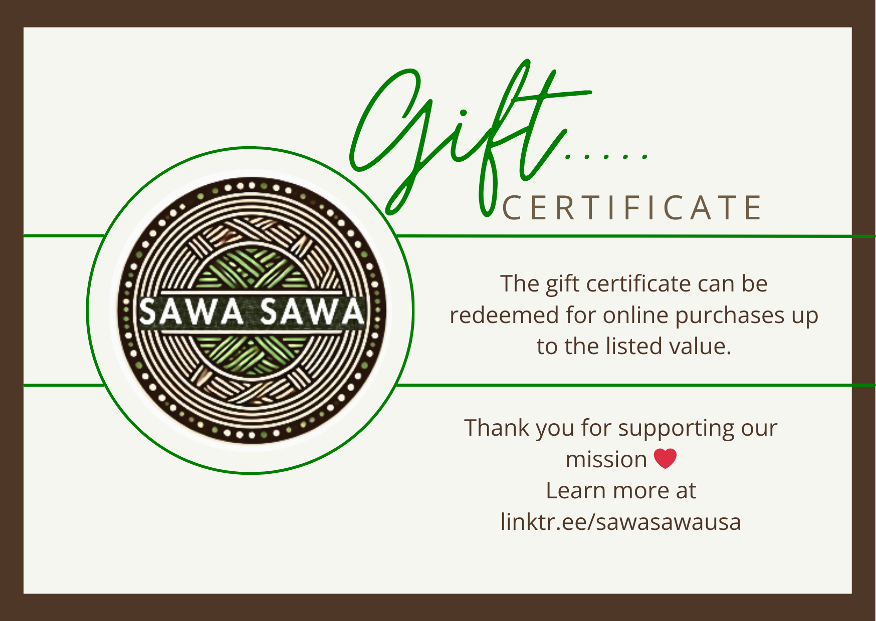 SAWA SAWA Gift Card – Empowering Women, One Gift at a Time – sawasawausa